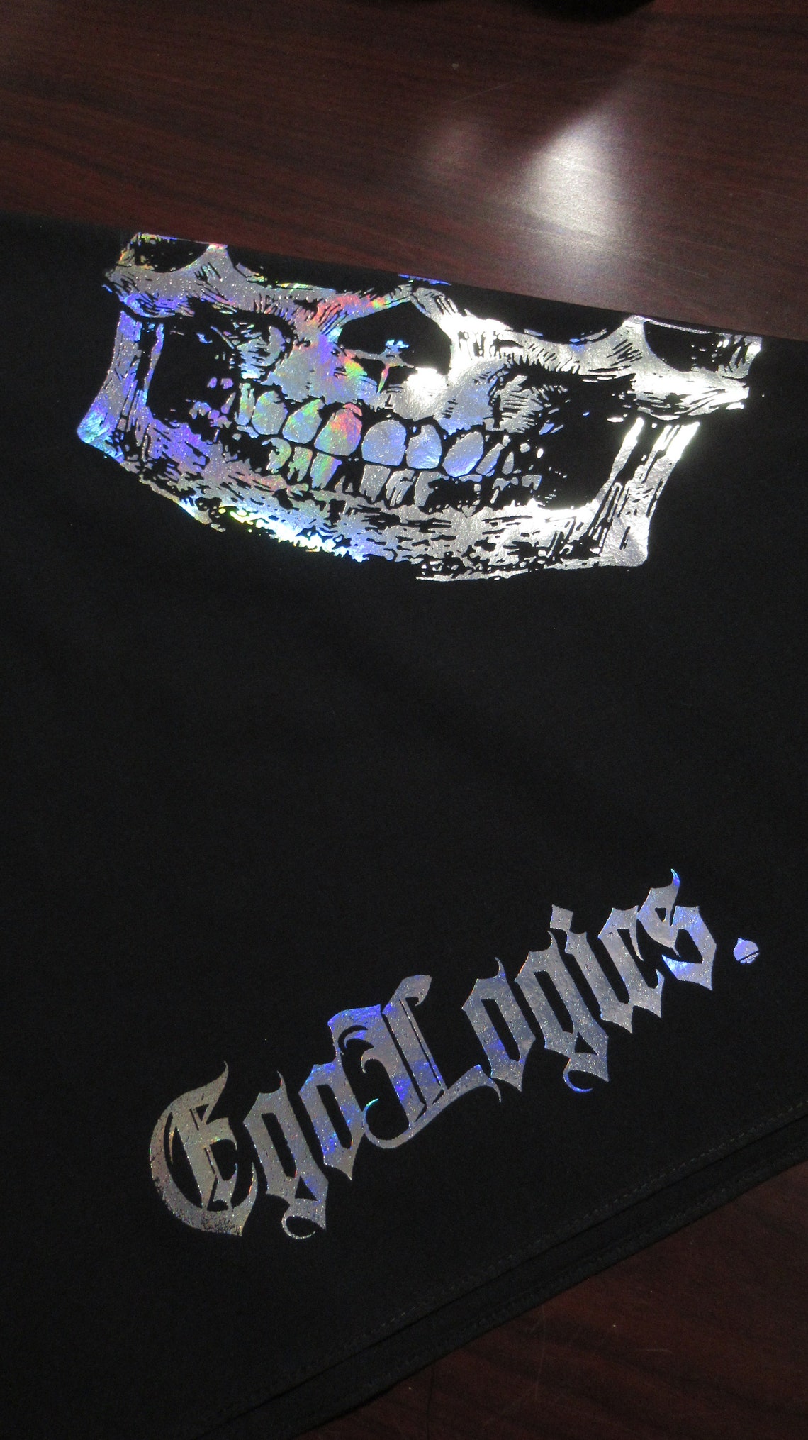 Holographic Chrome Silver Skull Face Black Bandana Half | Etsy