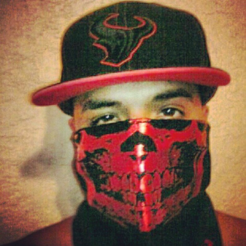 Devil Red Chrome Skull Face Black Bandana Mask Biker Dust | Etsy