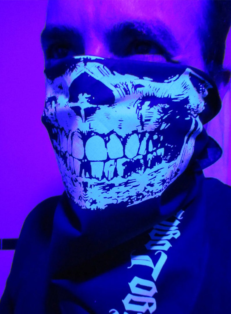 Dayglow Neon Blue Cyan Black Light UV Reactive Skull Bandana - Etsy