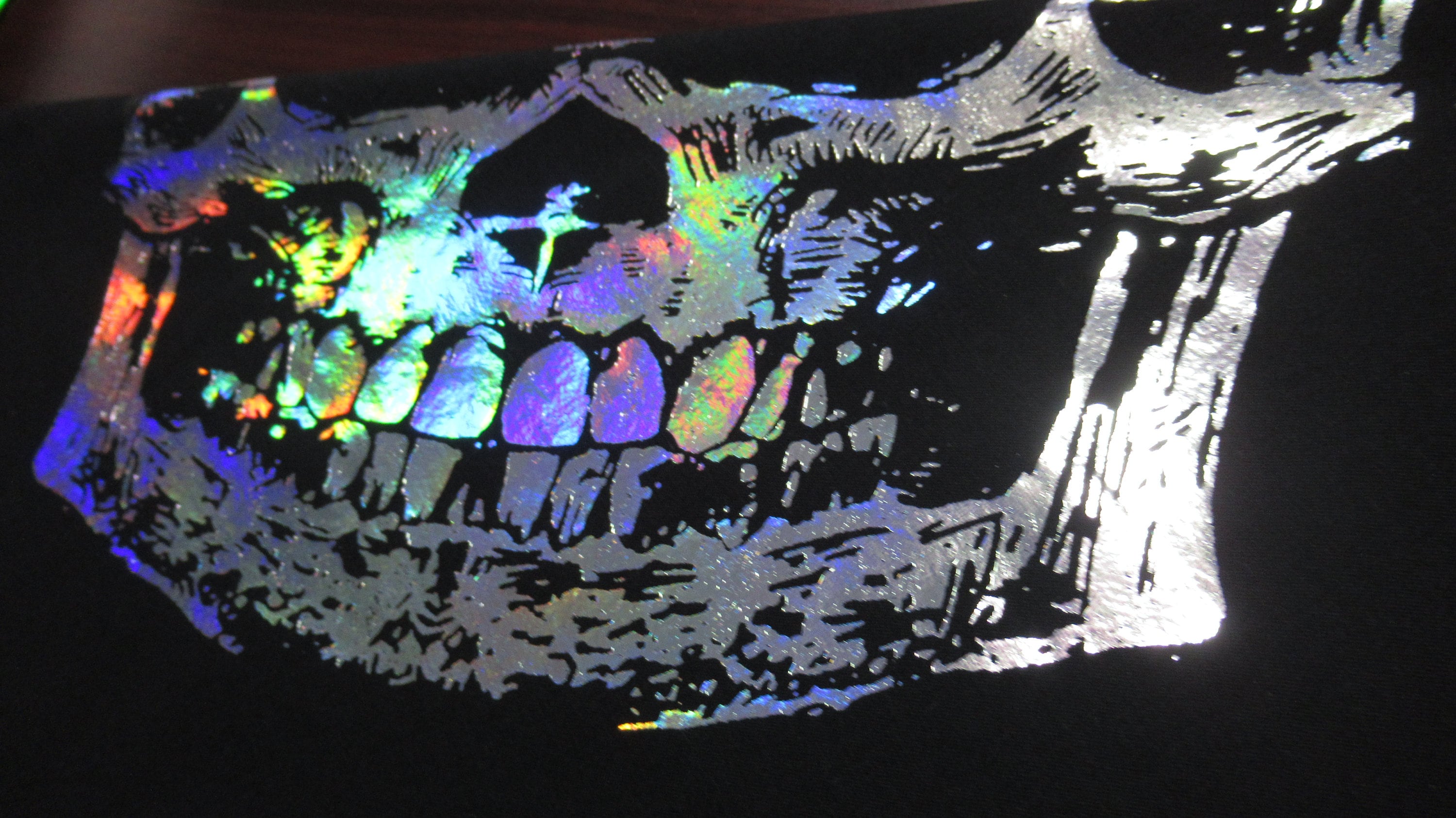 Holographic Chrome Silver Skull Face Black Bandana Half | Etsy