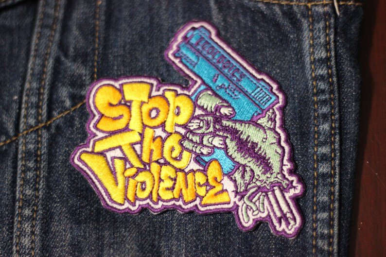 Stop the Violence Graffiti Glock Severed Hand Embroidered Iron-on Patch ...