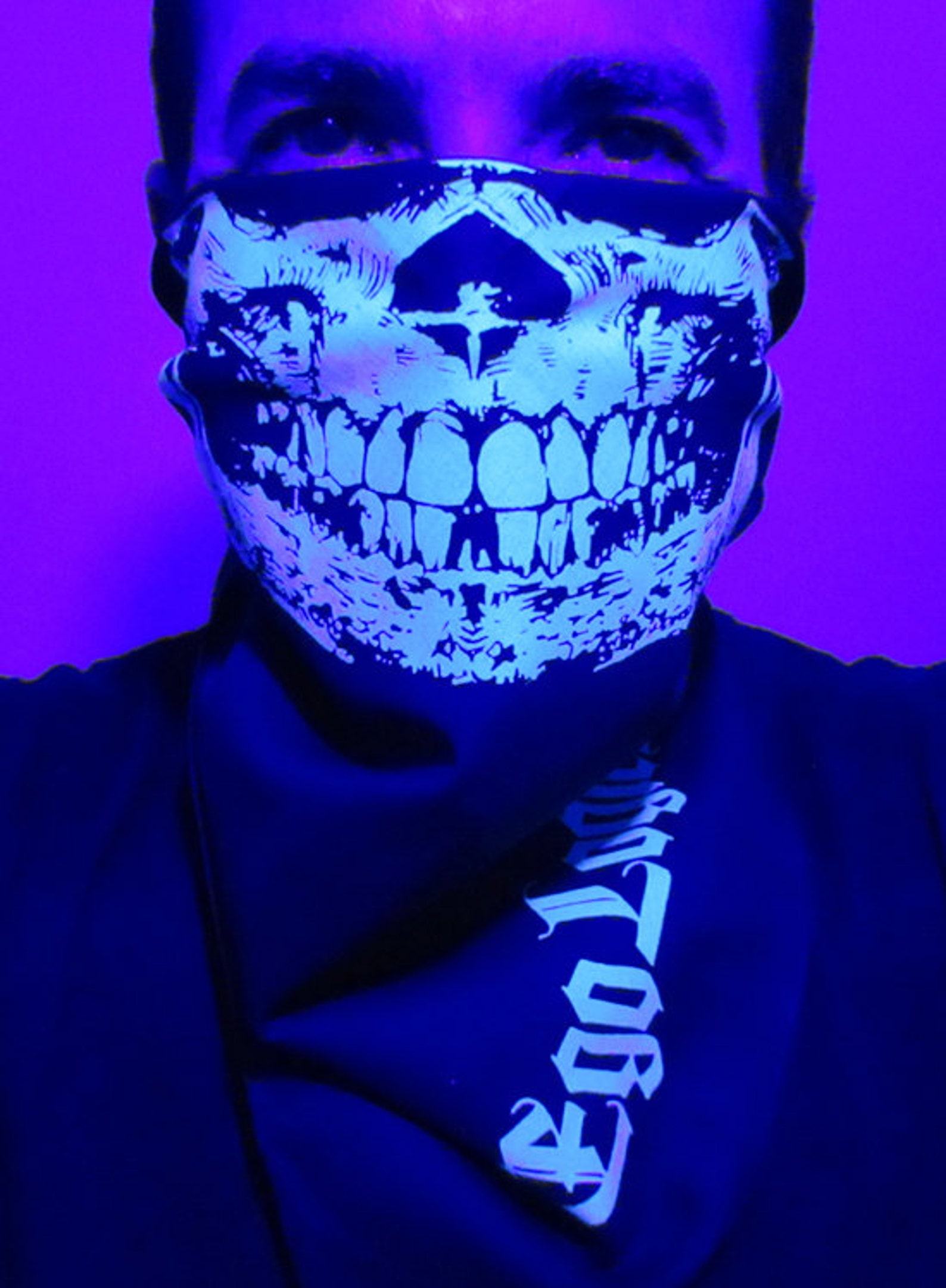 Dayglow Neon Blue Cyan Black Light UV Reactive Skull Bandana | Etsy