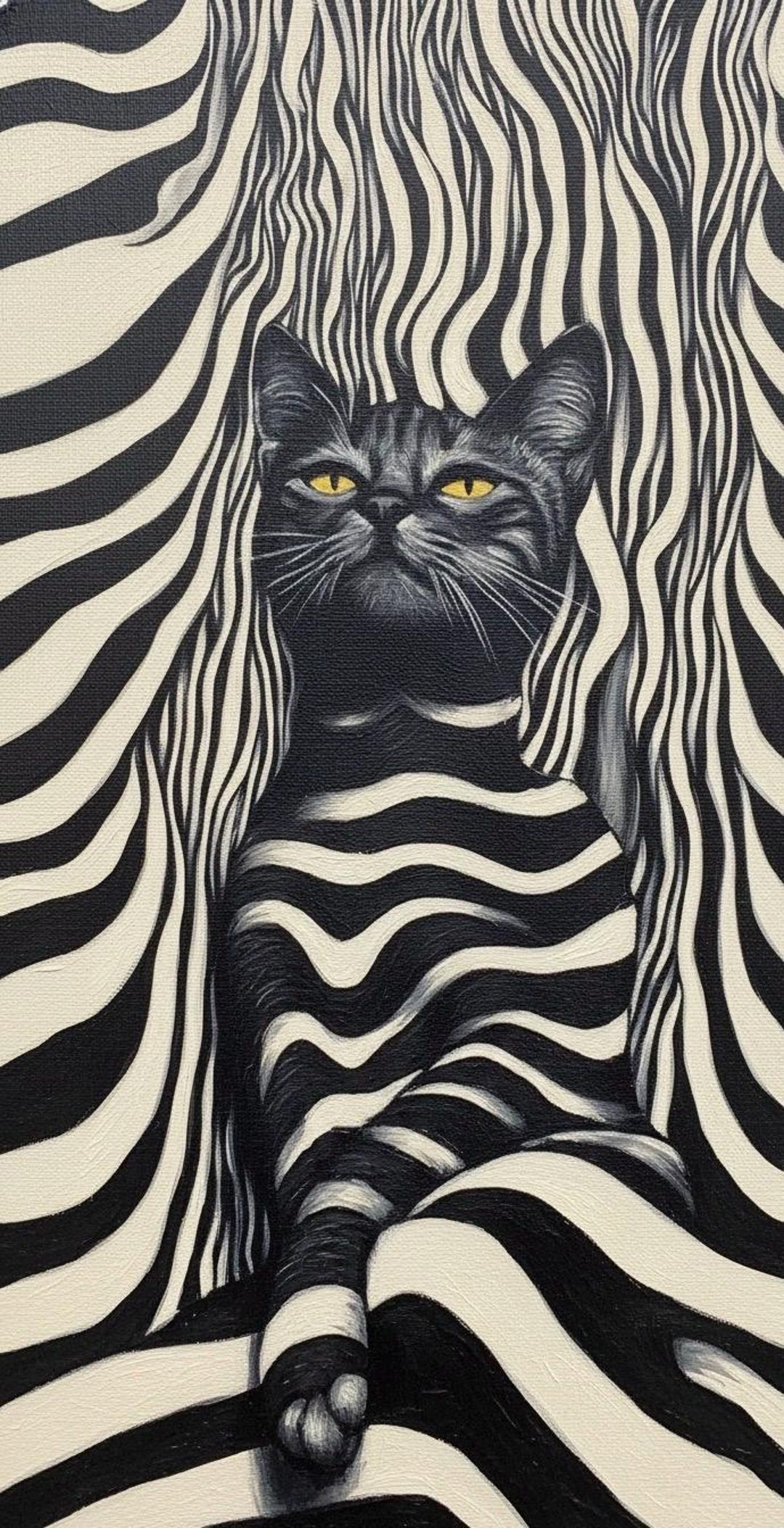 Zebra Cat Surreal Art Print, Black and White Op Art - Etsy
