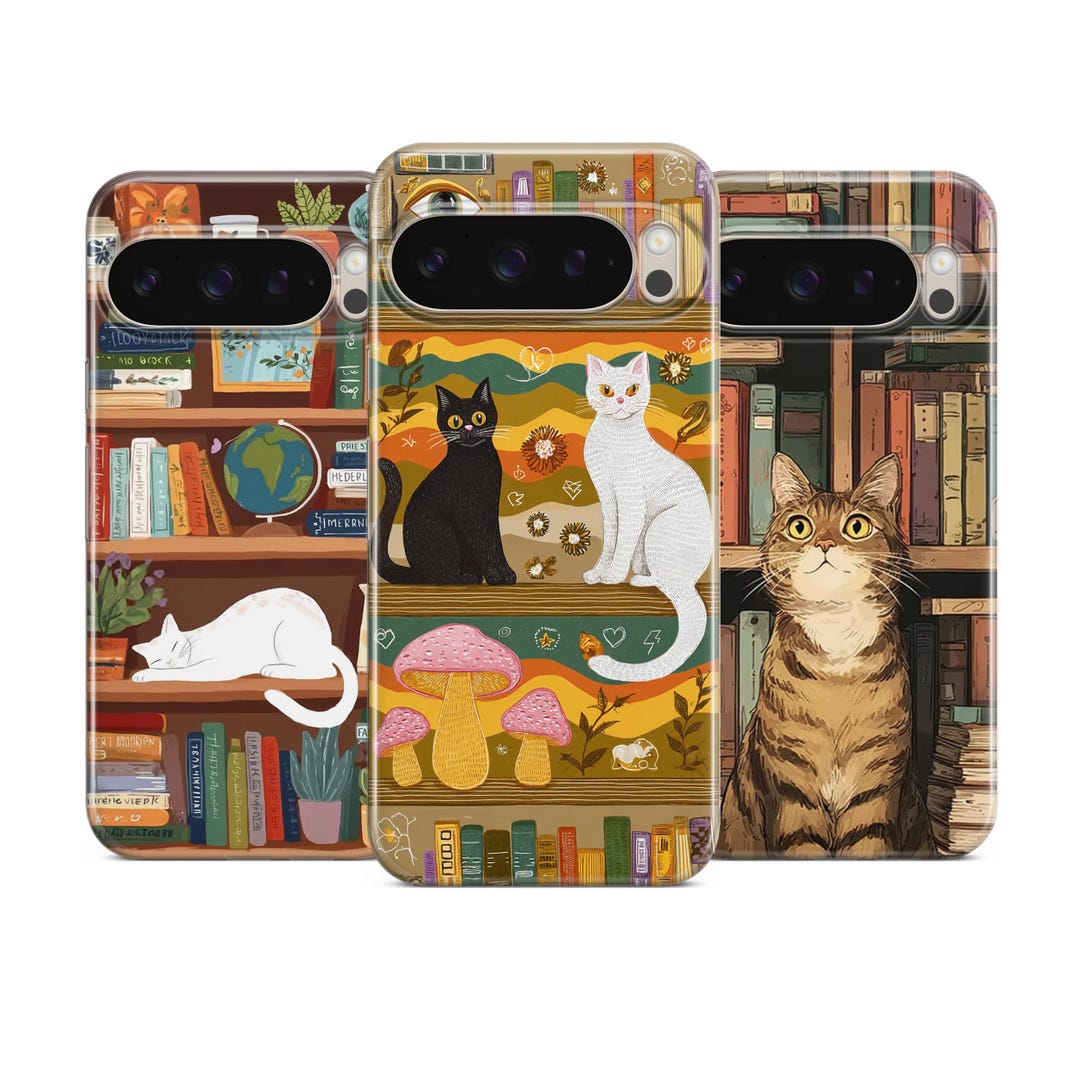 Bookshelf Cat Phone Case for Google Pixel 10 Pro/ 9A/ 8A/ 7A/ 6A ...