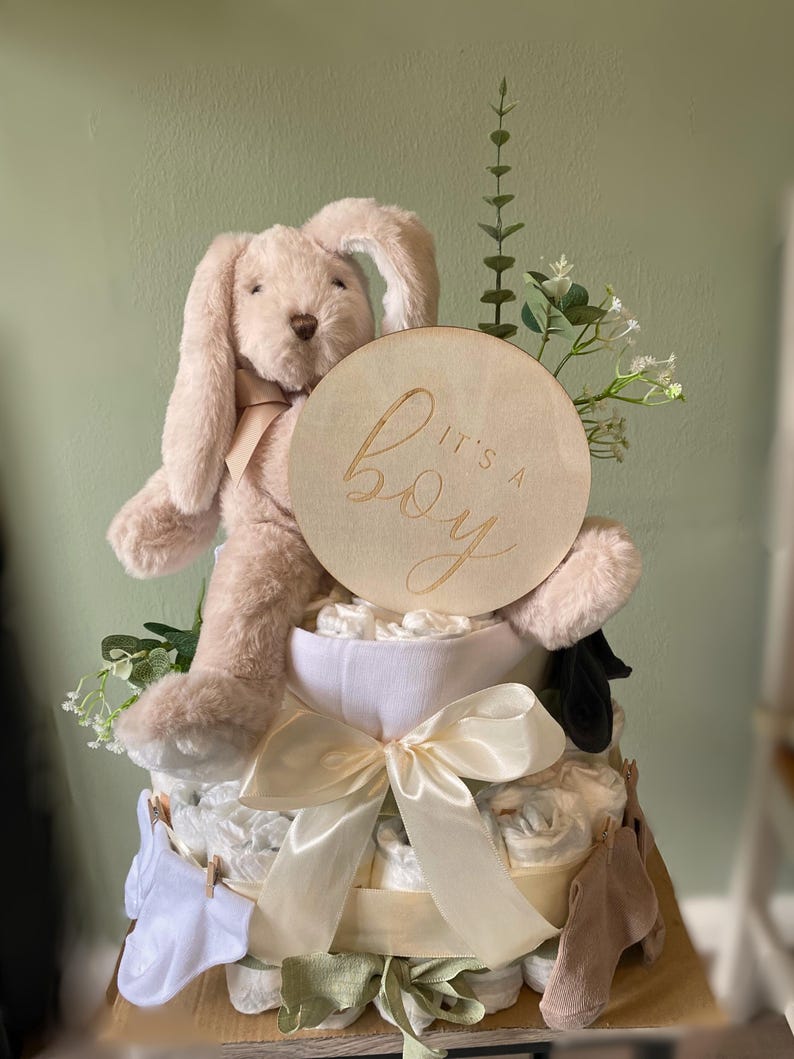 Handmade Neutral Nappy Cake – “it’s a Boy” – Baby Shower Gift – 72 ...