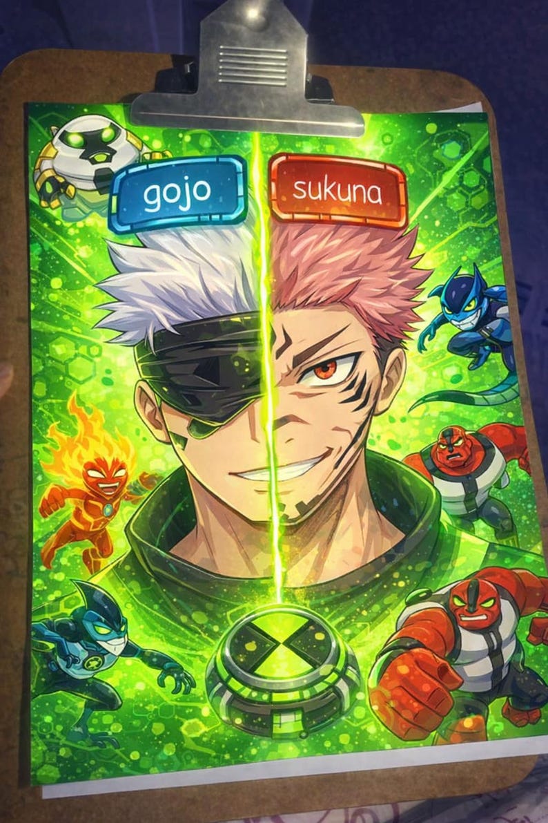 Gojo Vs Sukuna Ben 10 Crossover Fan Art Print | Vibrant Anime Wall ...