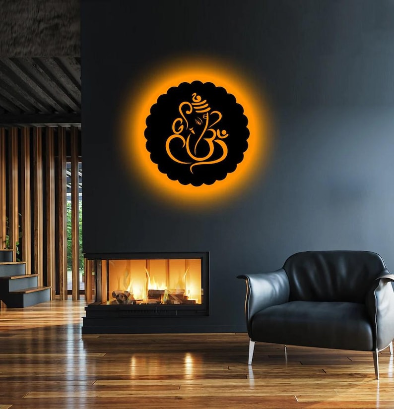 Lord Ganesha Wall Sign This Backlight Lamp Wood Ganesh Design, Perfect ...