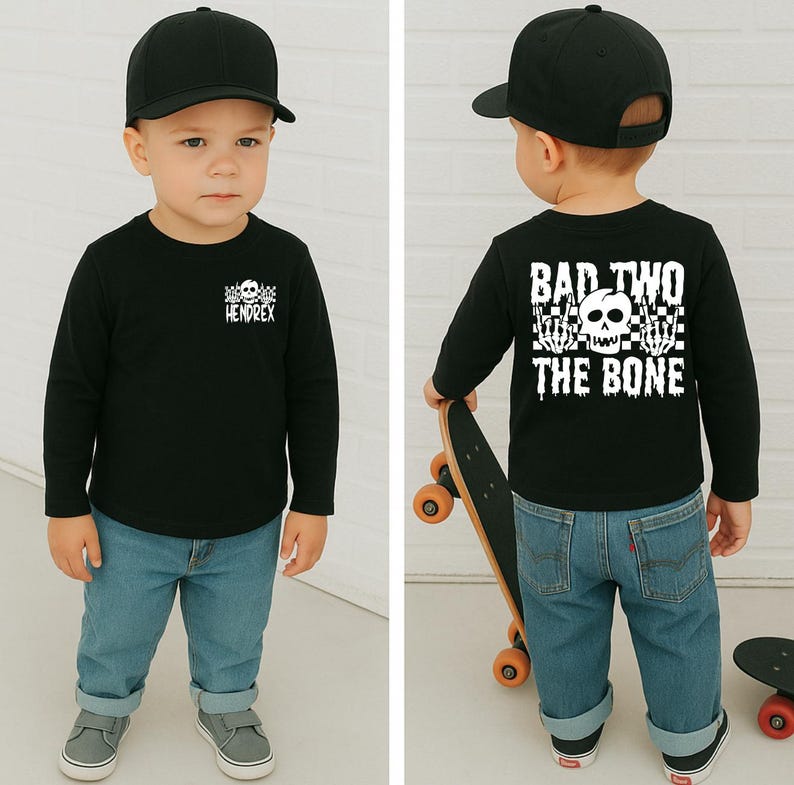 Personalized Bad 2 the Bone, Bad Two the Bone, Toddler Skull Rocker Tee ...