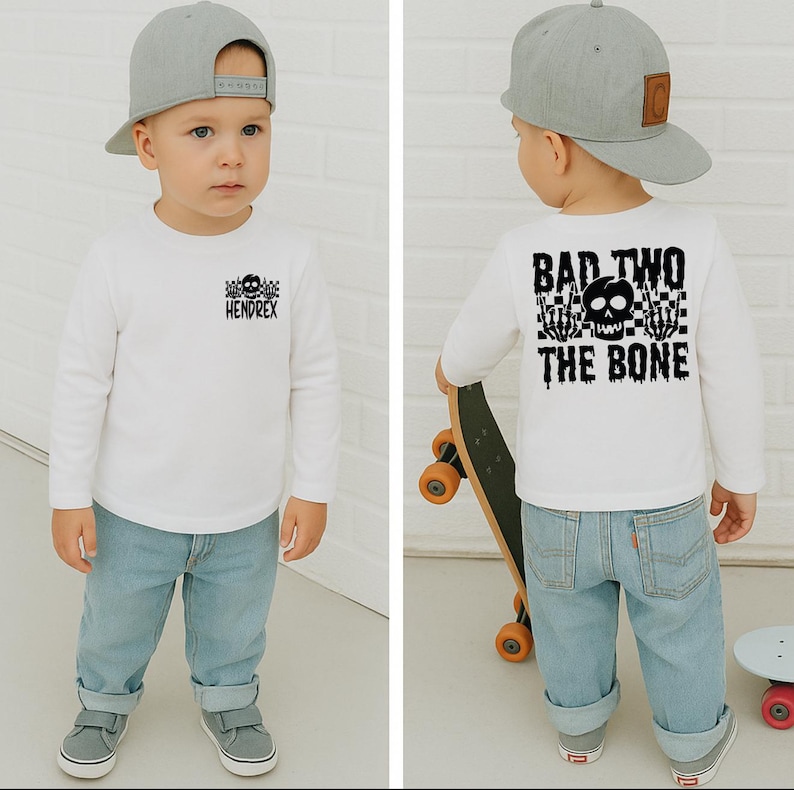 Personalized Bad 2 the Bone, Bad Two the Bone, Toddler Skull Rocker Tee ...