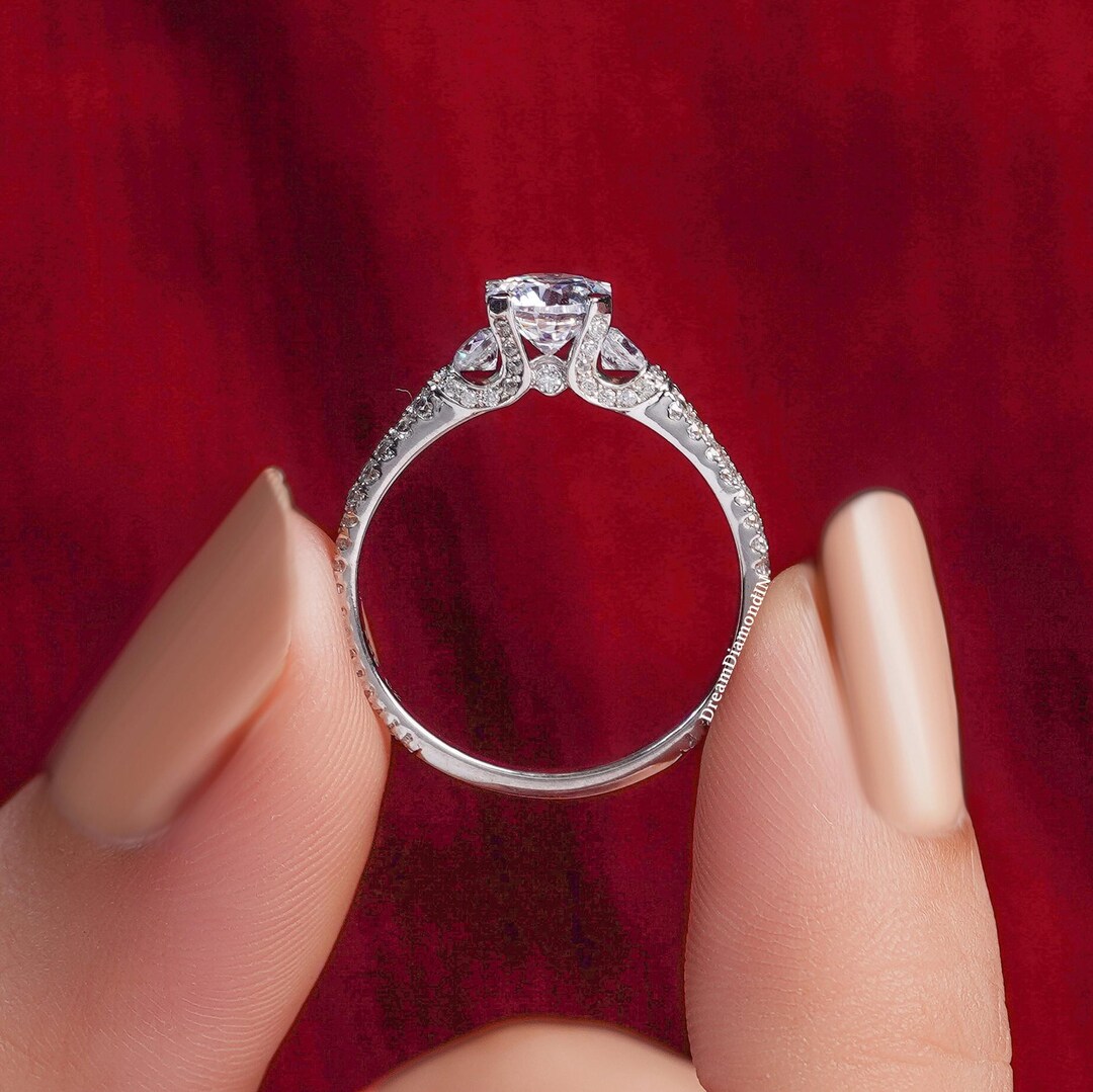 Art Deco Peekaboo Diamond Three Stone Moissanite Engagement Ring - Etsy