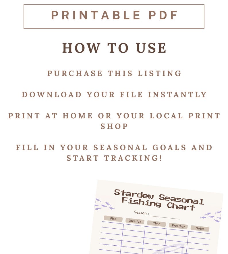 Stardew Valley Fishing Chart Printable, Seasonal Fish Tracker PDF ...