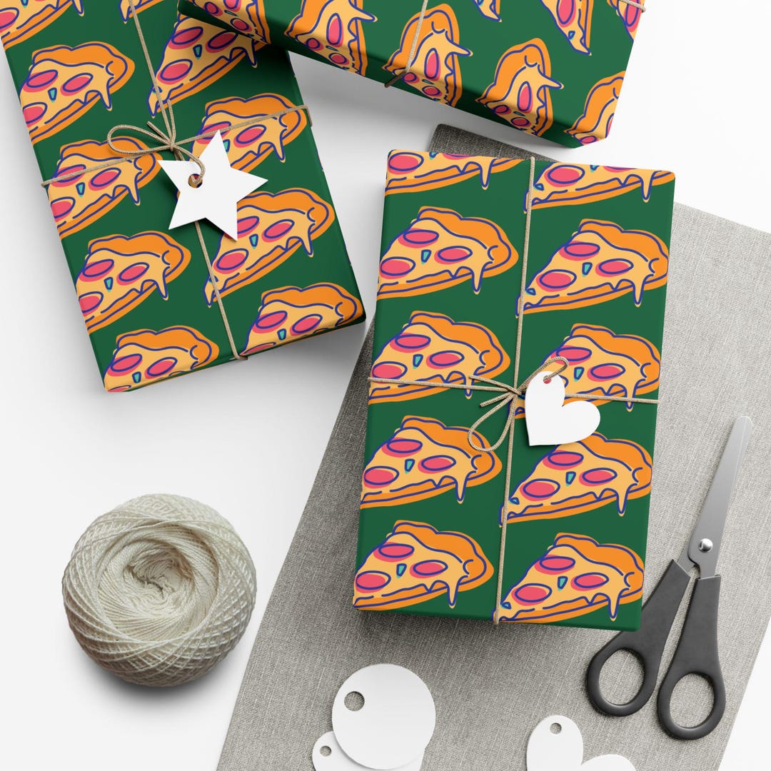 Y2K Pizza Wrapping Paper Sheet, Funny Gag Gift Wrap, Retro 90s Paper ...