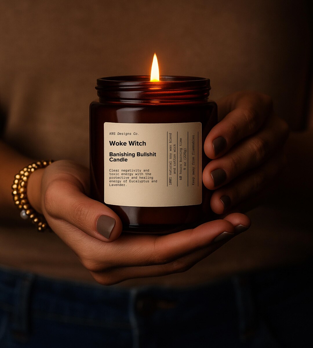 Woke Witch Eucalyptus Lavender Scented Soy Candle - Banishing Bullshit ...