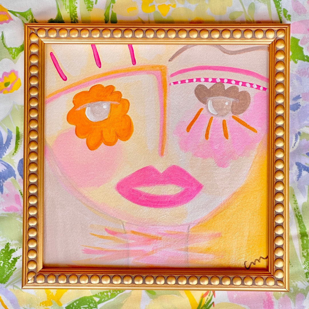 Bella Donna - Pretty Woman, 8"x8" Abstract Face Art, Original Painting ...