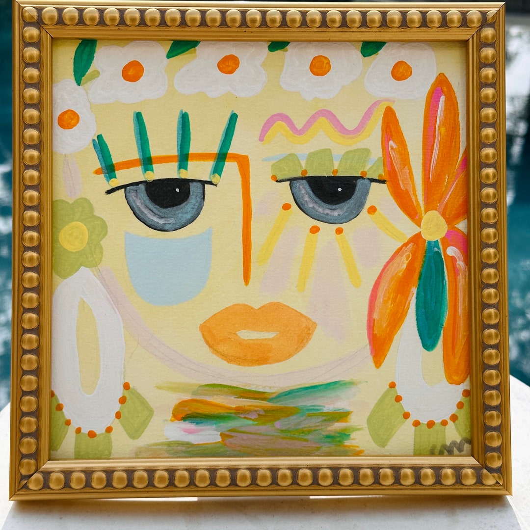 Bella Donna - Pretty Woman, 8"x8" Abstract Face Art, Original Painting ...