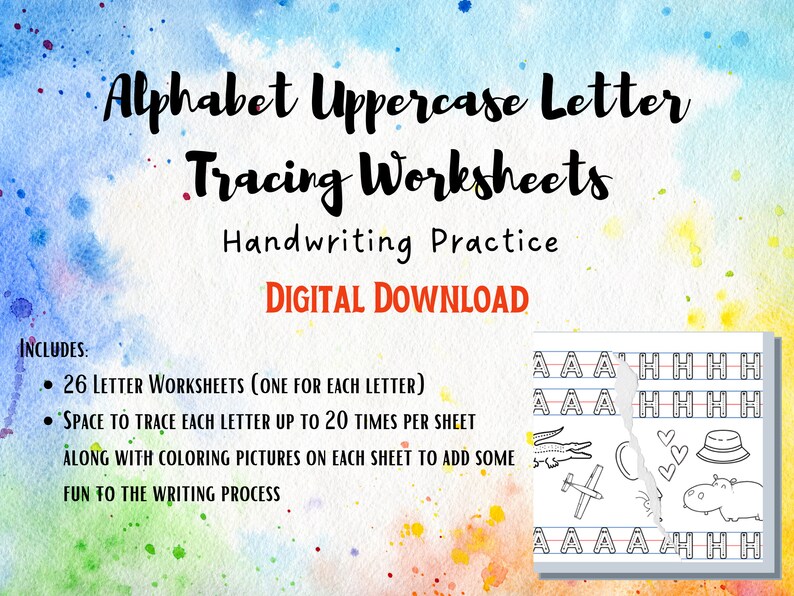 Alphabet Uppercase Letter Tracing Worksheets Handwriting - Etsy
