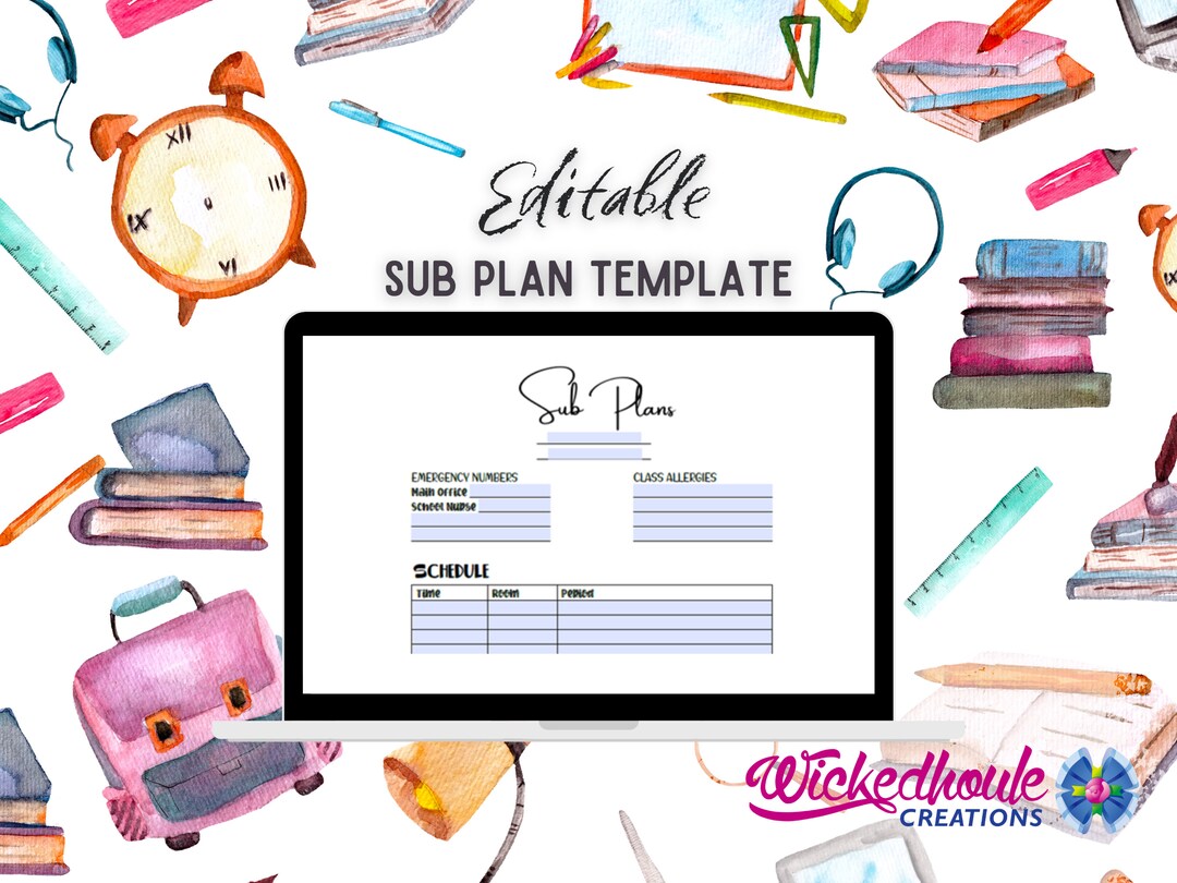 Sub Plans Template | EDITABLE - Etsy