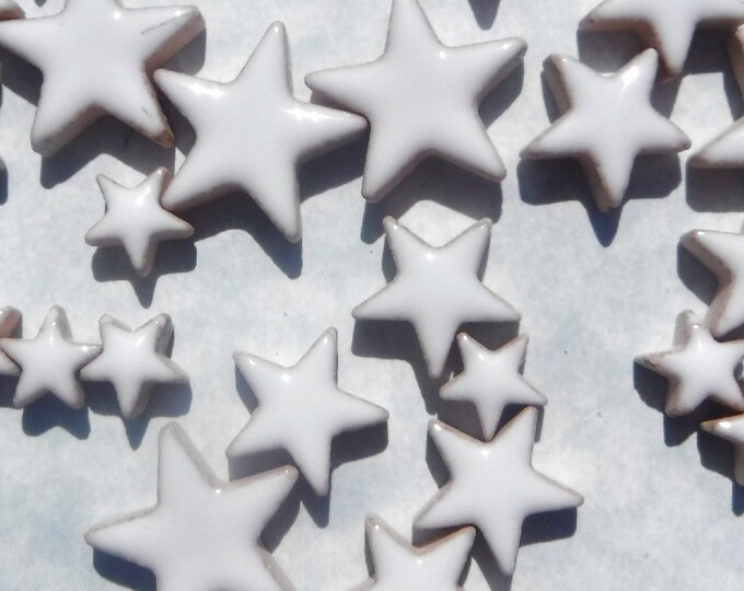 White Stars Mosaic Tiles - 50g Ceramic in Mix of 3 Sizes - 20mm, 15mm ...