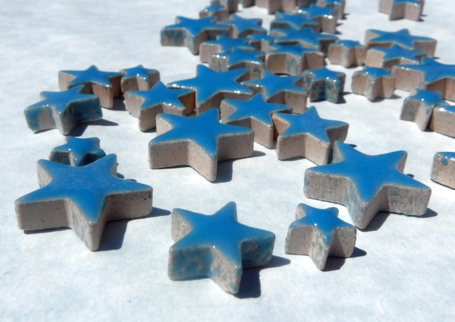 Mediterranean Blue Stars Mosaic Tiles - 50g Ceramic in Mix of 3 Sizes ...
