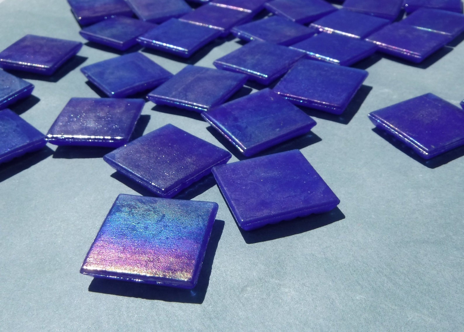 Blue Iridescent Venetian Glass Tiles - 20mm - 100 Grams - Over 30 ...