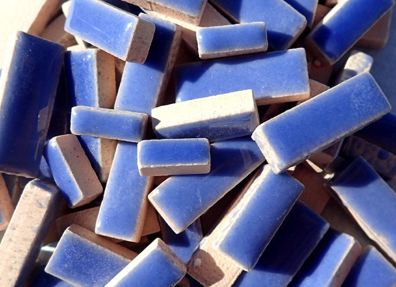 Denim Blue Mini Rectangles Mosaic Tiles - 50g Ceramic in Mix of 3 Sizes ...