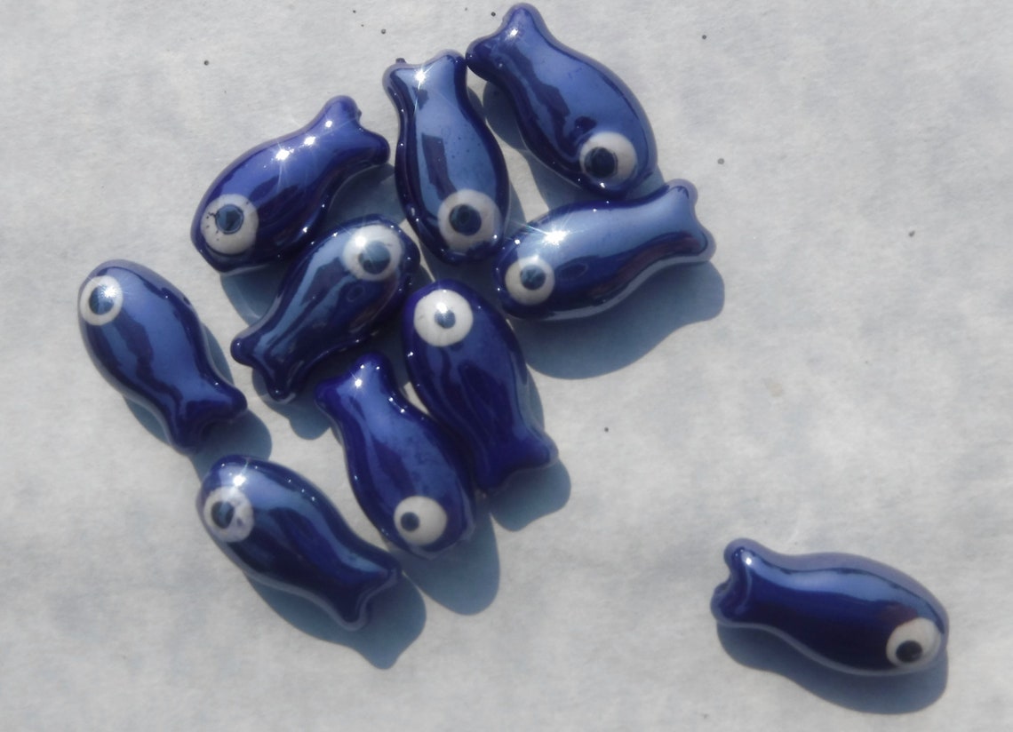 Dark Blue Fish Beads Ceramic Mosaic Tiles Small Fish Beads - Etsy