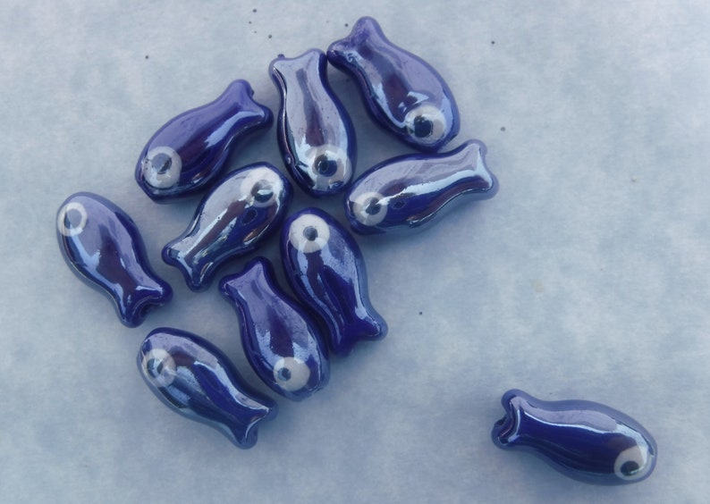 Dark Blue Fish Beads Ceramic Mosaic Tiles Small Fish Beads - Etsy