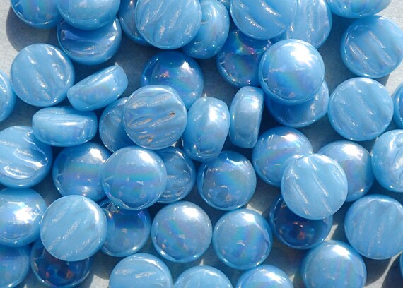 Deep Powder Blue Iridescent Glass Drops Mosaic Tiles 100 | Etsy