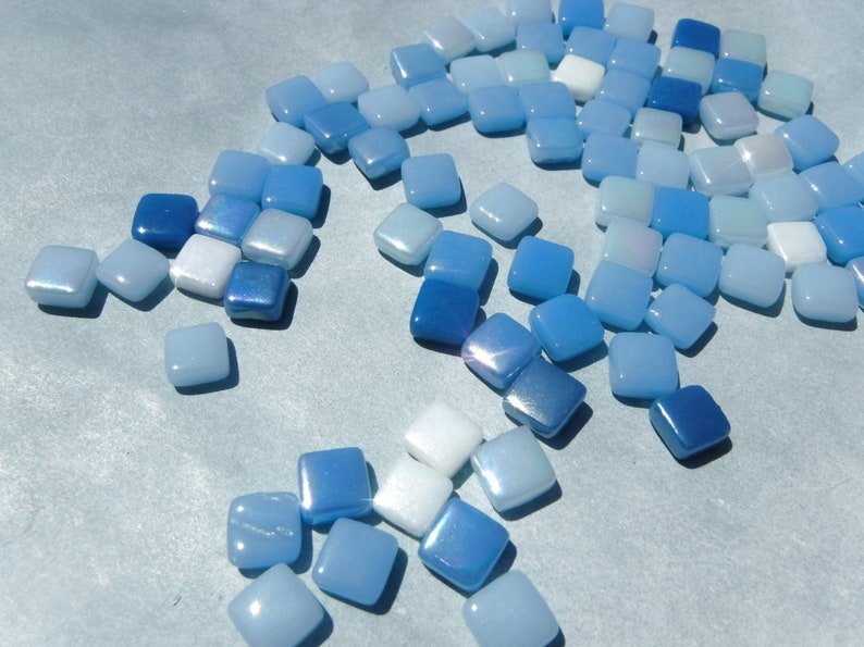 Blue Water Mix Mini Glass Tiles - 8mm Square - 50 Grams Opaque Glass ...