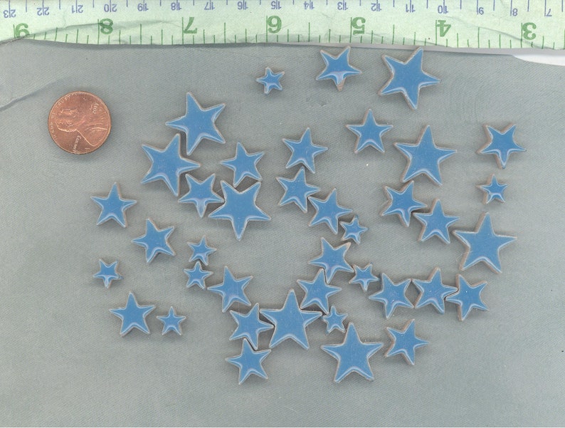 Mediterranean Blue Stars Mosaic Tiles - 50g Ceramic in Mix of 3 Sizes ...