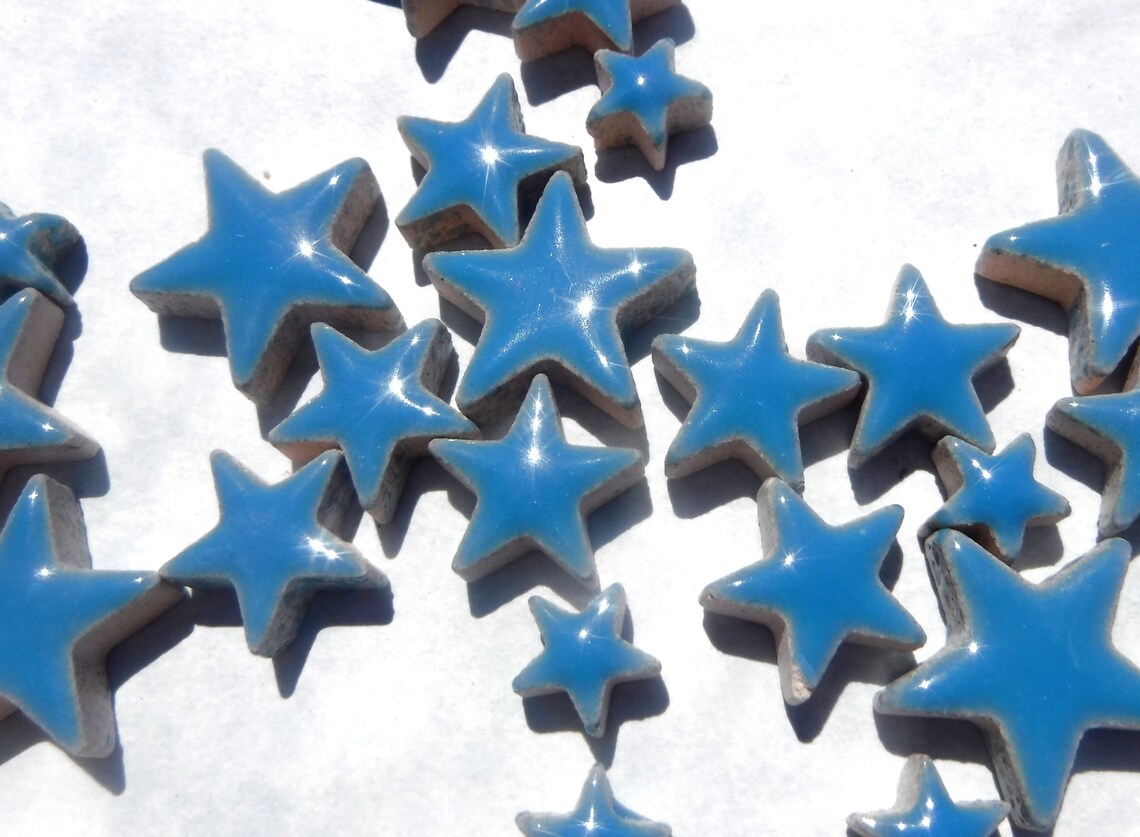 Mediterranean Blue Stars Mosaic Tiles - 50g Ceramic in Mix of 3 Sizes ...
