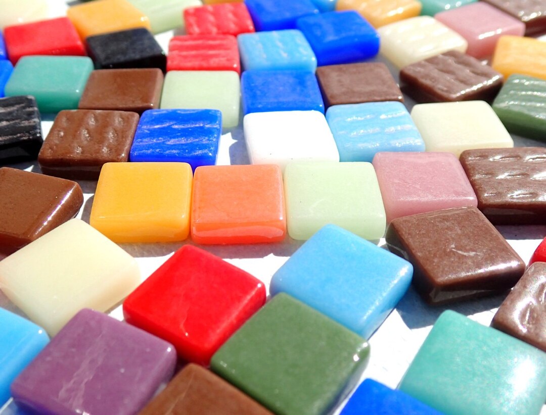 Small Glass Tiles Square 3/8 Inch Assorted Colors 50 Opaque Glass Solid ...