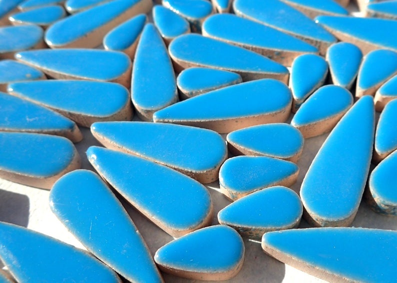 Mediterranean Blue Teardrop Mosaic Tiles - 50g Ceramic Petals in Mix of ...