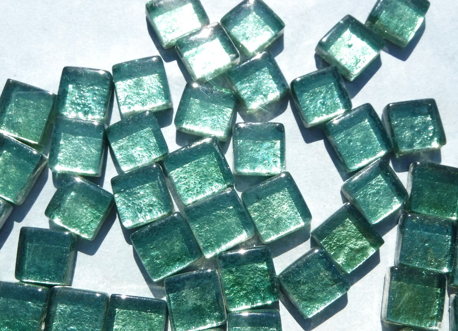 Deep Green Foil Square Crystal Tiles - 12mm - 50g Metallic Glass Tiles ...