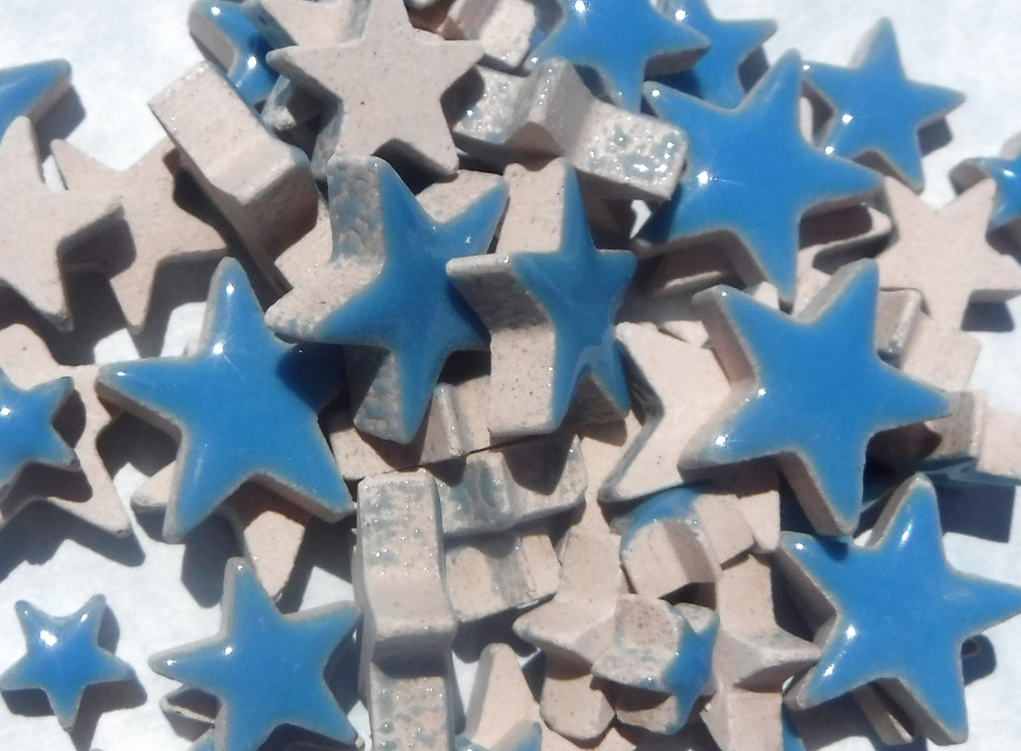 Mediterranean Blue Stars Mosaic Tiles - 50g Ceramic in Mix of 3 Sizes ...