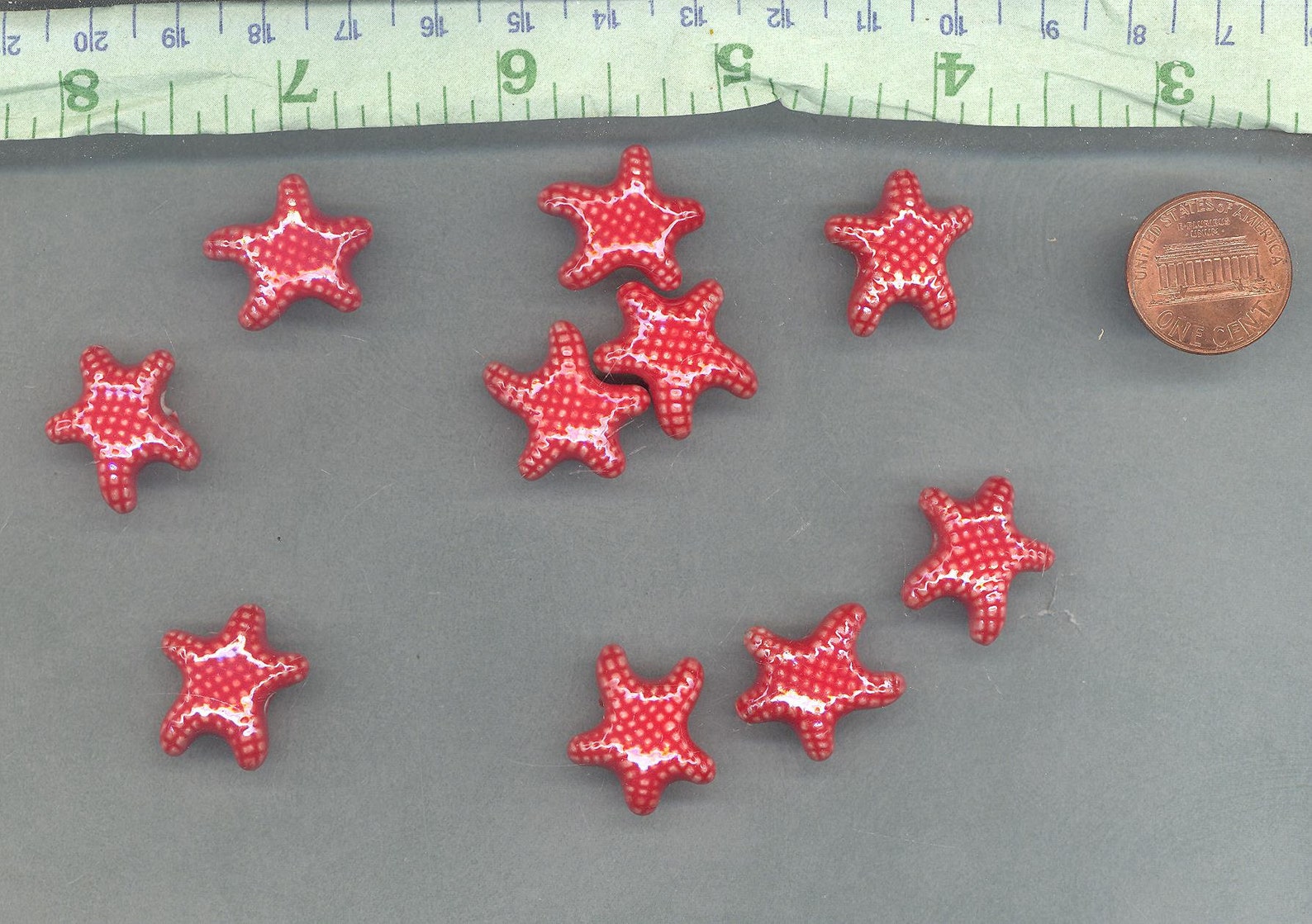 Tomato Red Starfish Beads Ceramic Mosaic Tiles 10 Puffy | Etsy