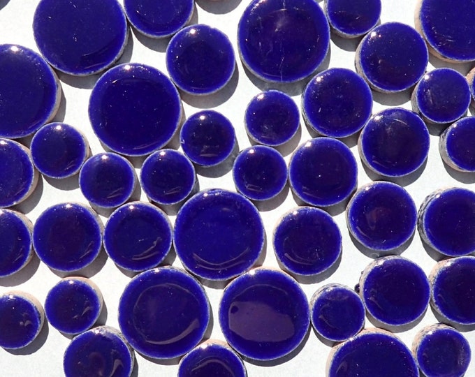 Dark Blue Circles Mosaic Tiles 50g Ceramic in Mix of 3 Sizes 1/2 and 3/ ...