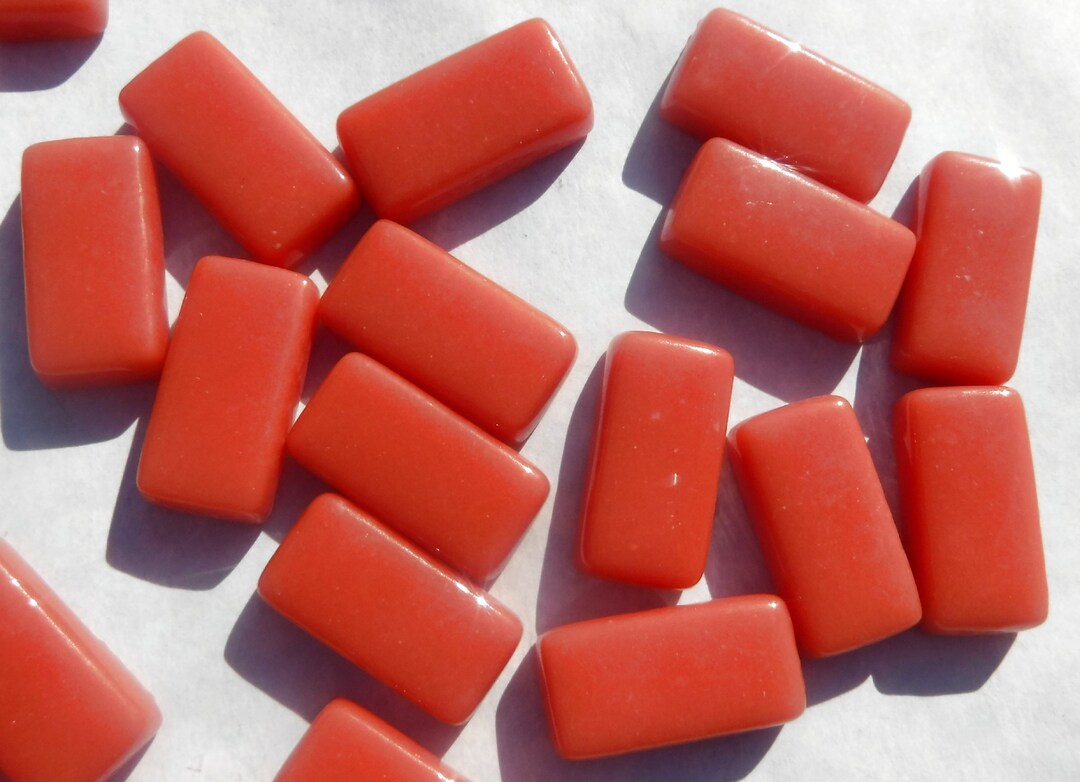 Coral Orange Rectangle Mosaic Tiles - 20mm - 100g Opaque Glass Bar ...