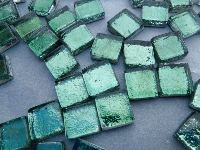 Deep Green Foil Square Crystal Tiles - 12mm - 50g Metallic Glass Tiles ...