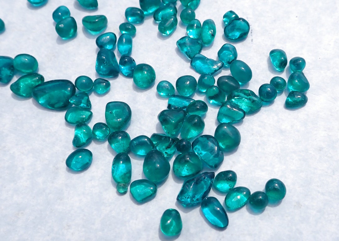 Teal Green Tumbled Glass Pebbles - Half Pound - Vase Fillers - Cottage ...