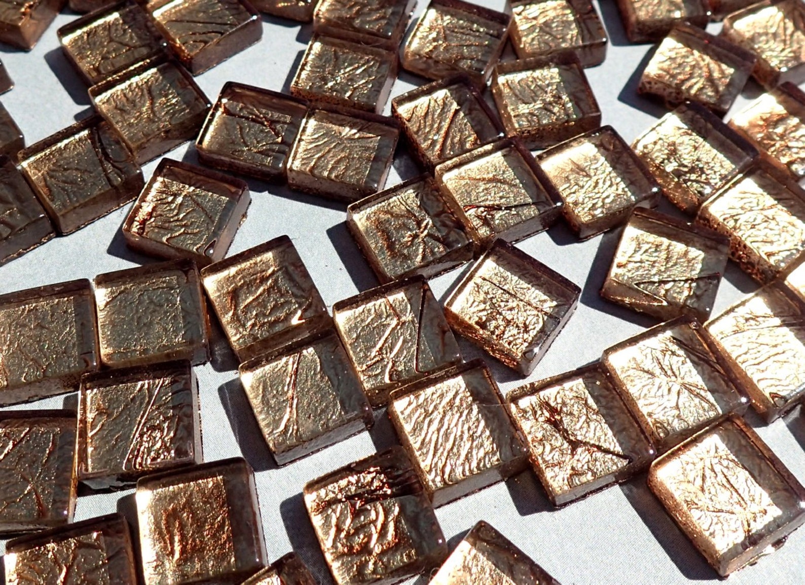 Bronze Foil Mini Square Crystal Tiles - 10mm - 50g Metallic Glass ...