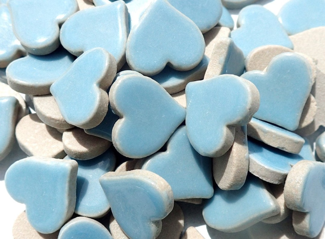 Light Blue Heart Mosaic Tiles - 25 Large Ceramic 5/8 Inch - Etsy