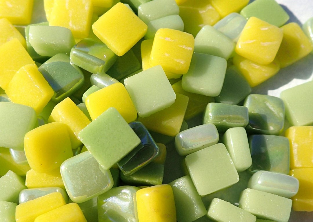 Lemon Lime Mix Mini Glass Tiles 8mm Square 50 Grams Opaque Glass Solid ...