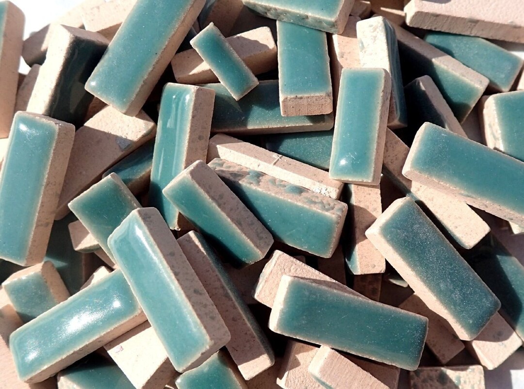 Sea Green Mini Rectangles Mosaic Tiles - 50g Ceramic in Mix of 3 Sizes ...