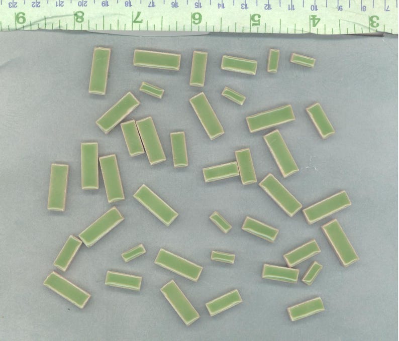 Jade Green Mini Rectangles Mosaic Tiles - 50g Ceramic in Mix of 3 Sizes ...