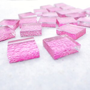 Fuchsia Textured Mirror Square Tiles - 50g - Approx 25 Glass Mosaic ...