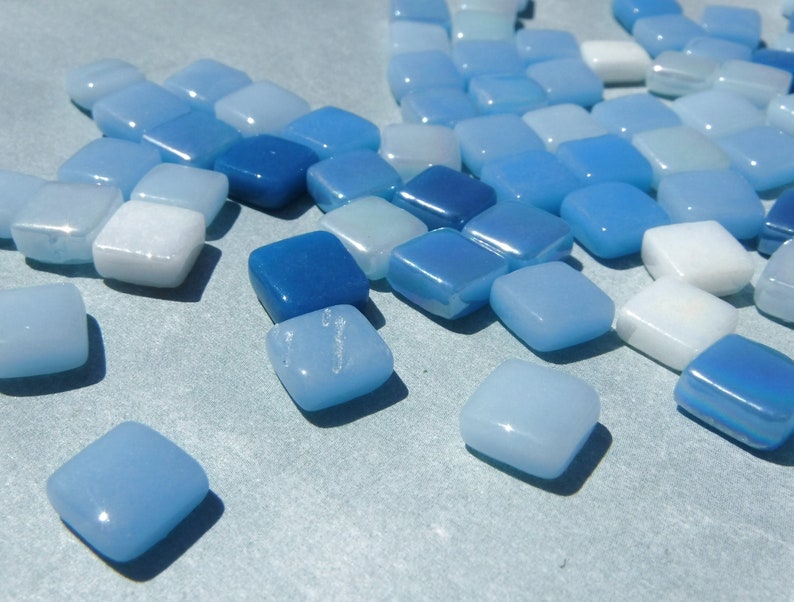 Blue Water Mix Mini Glass Tiles - 8mm Square - 50 Grams Opaque Glass ...