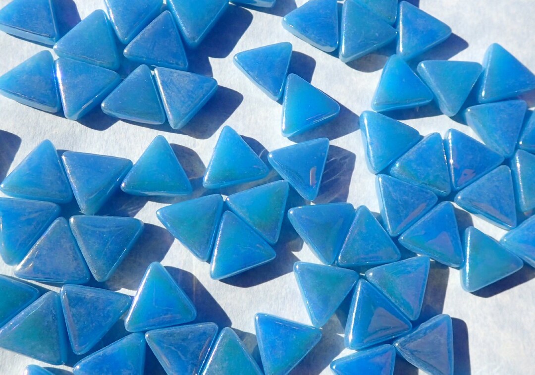 Small Blue Triangle Iridescent Glass Mosaic Tiles - 10mm - 50g in Dusk ...