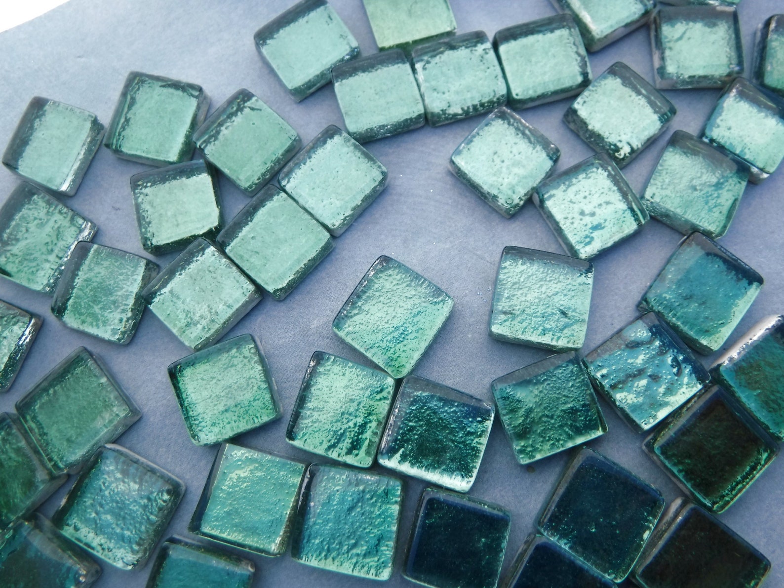 Deep Green Foil Square Crystal Tiles - 12mm - 50g Metallic Glass Tiles ...