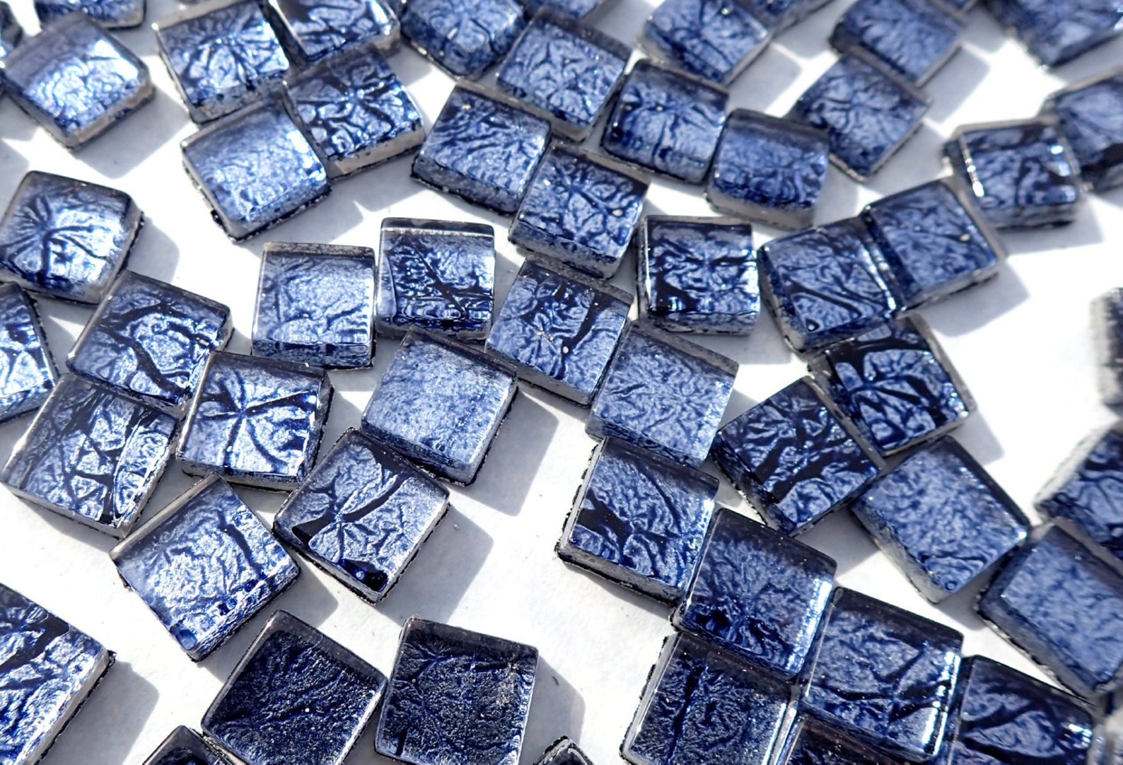 Midnight Blue Foil Square Crystal Tiles - 10mm - 50g Dark Blue Metallic ...